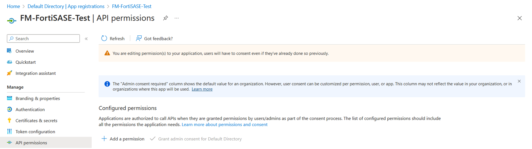 Configuring API permissions and determining Entra ID SSO credentials | FortiSASE | Fortinet ...